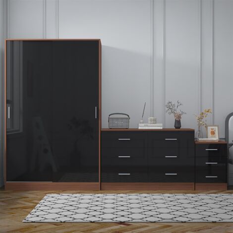Reflect 2 Door Sliding Wardrobe, 6 Drawer Wide Chest, 3 Drawer Bedside ...