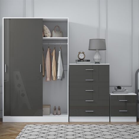 Reflect 2 Door Sliding Wardrobe, 5 Drawer Chest, 2 Drawer Bedside ...