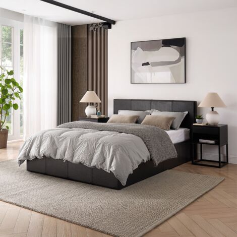 LUNA 5FT King Black Ottoman Storage Bed Gas Lift & 17cm Thick Spring ...