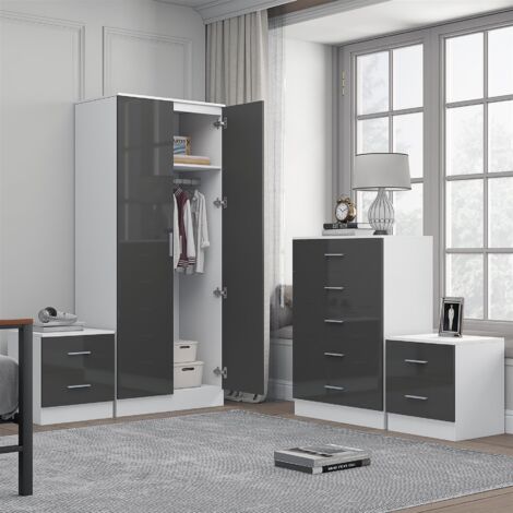 Reflect 2 Door Mirror Wardrobe, 5 Drawer Chest, 2x 2 Drawer Bedsides ...