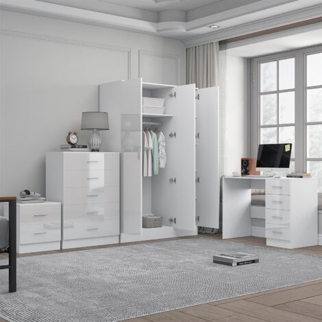 Reflect 3 Door Mirror Wardrobe, 5 Drawer Chest, 2 Drawer Bedside & Desk ...