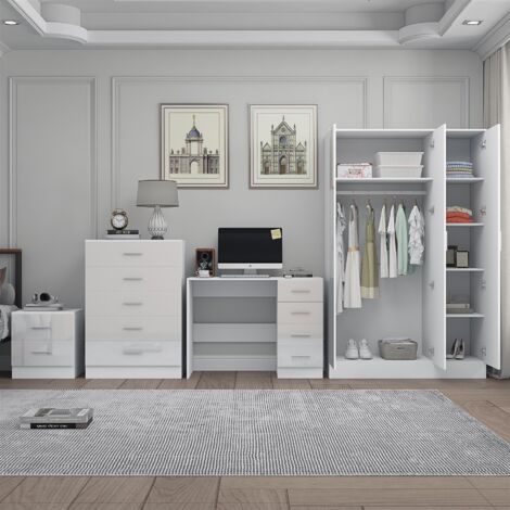 Reflect 3 Door Mirror Wardrobe, 5 Drawer Chest, 2 Drawer Bedside & Desk ...