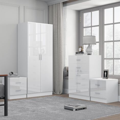 Reflect 2 Door Plain Wardrobe, 5 Drawer Chest, 2x 2 Drawer Bedsides ...