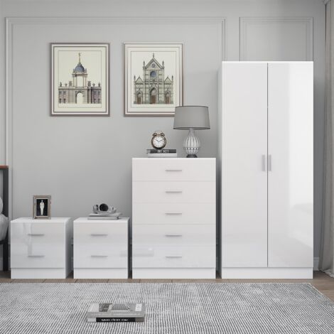 Reflect 2 Door Plain Wardrobe, 5 Drawer Chest, 2x 2 Drawer Bedsides ...