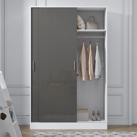 Reflect 2 Door Sliding Wardrobe - Grey Gloss & Matt White - Hanging ...