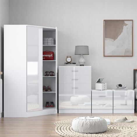 Reflect 2 Door Corner Wardrobe, 5 Drawer Chest, 2x 2 Drawer Bedsides ...