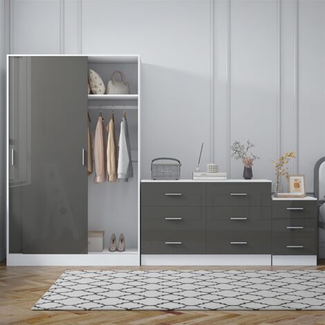 Reflect 2 Door Sliding Wardrobe, 6 Drawer Wide Chest, 3 Drawer Bedside ...