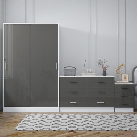 Reflect 2 Door Sliding Wardrobe, 6 Drawer Wide Chest, 3 Drawer Bedside ...