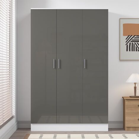 Reflect 3 Door Plain Wardrobe - Grey Gloss & Matt White - Hanging Rail ...