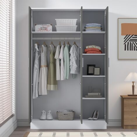 Reflect 3 Door Plain Wardrobe - Grey Gloss & Matt White - Hanging Rail ...