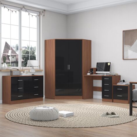 Reflect 2 Door Corner Wardrobe, 6 Drawer Chest, 3 Drawer Bedside & Desk ...