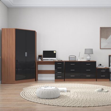 Reflect 2 Door Corner Wardrobe, 6 Drawer Chest, 3 Drawer Bedside & Desk ...