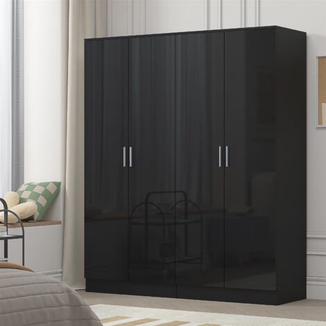 Reflect 2x 2 Door Plain Wardrobe Bundle - Black Gloss & Black Oak ...