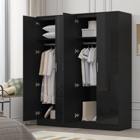 Reflect 2x 2 Door Plain Wardrobe Bundle - Black Gloss & Black Oak ...