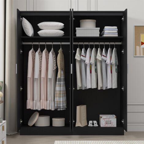Reflect 2x 2 Door Plain Wardrobe Bundle - Black Gloss & Black Oak ...