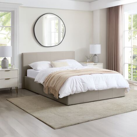 LUNA 4FT Small Double Cream Beige Ottoman Storage Bed Gas Lift & 17cm ...