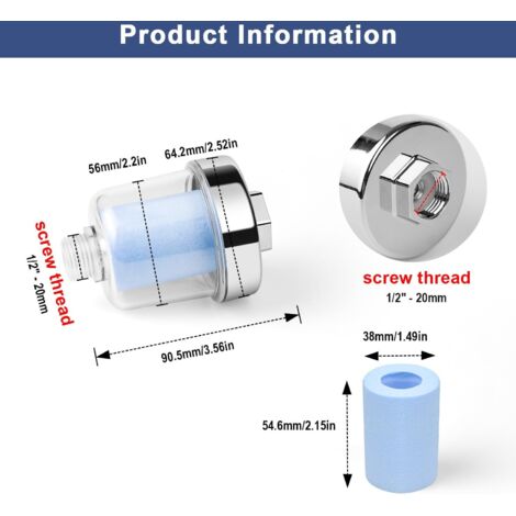 Duschfilter, 1/2-Zoll-Anti-Kalk-Filter, mit 3 austauschbaren blauen ...