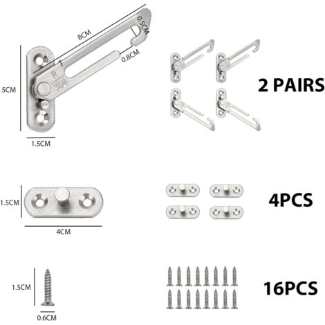 Set mit 2 Paar Fensteröffnungsbegrenzern mit Schrauben, silberfarbene ...