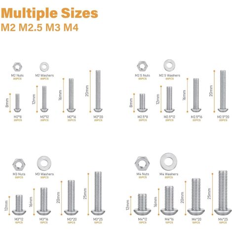 Kit assortimento di 820 pezzi M2 M2.5 M3 M4 viti a testa cilindrica in ...