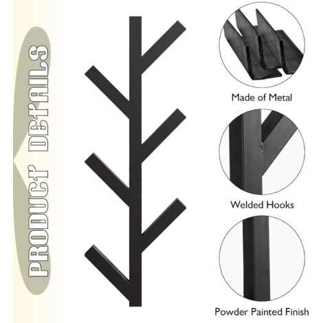 Perchero de pared metálico en forma de árbol, con 6 ganchos para ropa ...