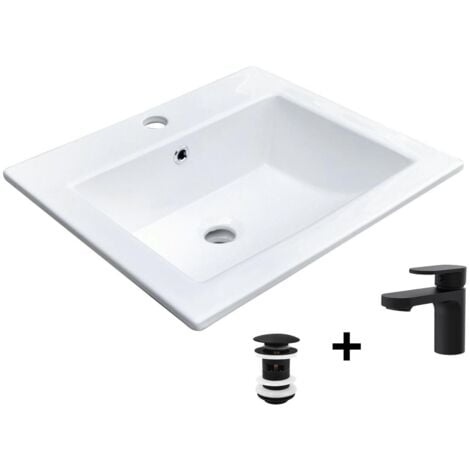 Vasque à encastrer rectangulaire 50x43cm + robinet et bonde noirs