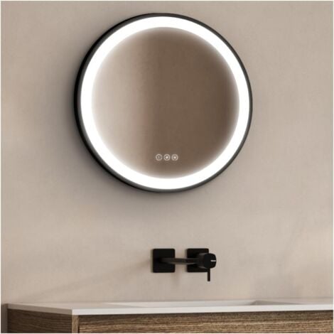 Miroir LED rond D60/120cm avec cadre alu noir