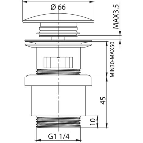 Vidange basse ronde click clack avec trop-plein 1"1/4 Tecom
