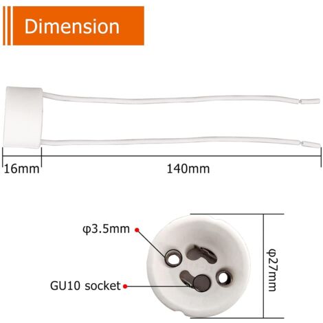 GU10 Spotlight Socket with Silicone Cable, 0-250V 2A Max. 300W ...