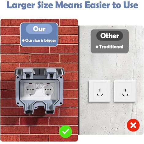 IP66 Waterproof Outdoor Power Socket, 2 Outlets and Protective Shutter ...