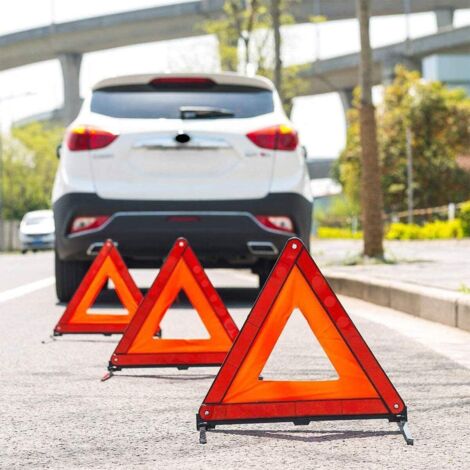 Car warning triangles, motor vehicle warning triangle, red safety triangle