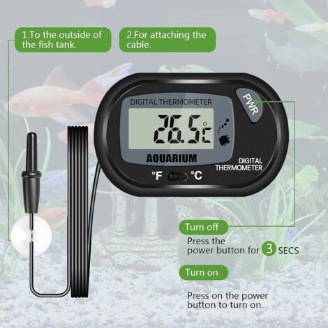 Digital LCD Aquarium Thermometer with Suction Cups and Waterproof Probe ...