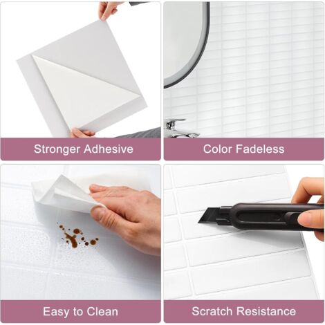 Kingsaid 6pcs White Self Adhesive Wall Tiles, 3D Stick on Tiles Kitchen ...