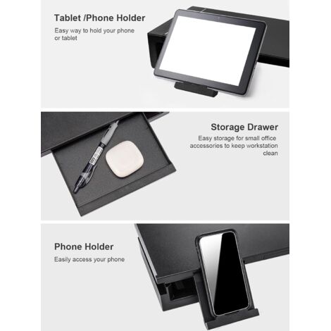 Holdfiturn Adjustable Monitor Riser with Smartphone & Tablet Holder ...