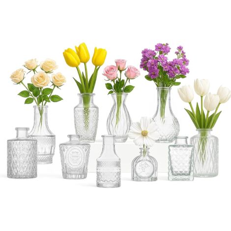 M.J COMFY-LIFE Glass Bud Vases Set of 10, Small Vintage Flower Vases ...