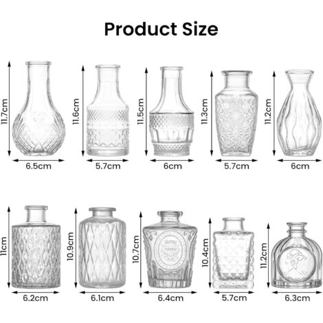 M.J COMFY-LIFE Glass Bud Vases Set of 10, Small Vintage Flower Vases ...