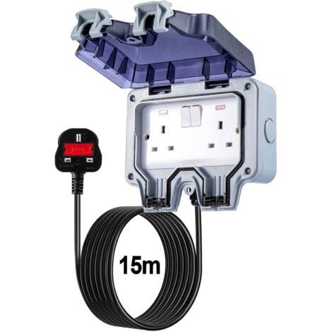 15M 2 Gang IP66 Outdoor Waterproof Socket with Extension Lead 13Amp ...