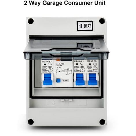2 Way Consumer Unit, IP65 Circuit Breaker Panel, Garage Consumer Unit ...