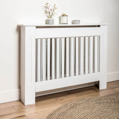 Vertical Slatted Radiator Cover - Modern MDF Wood Cabinet Shelf for ...