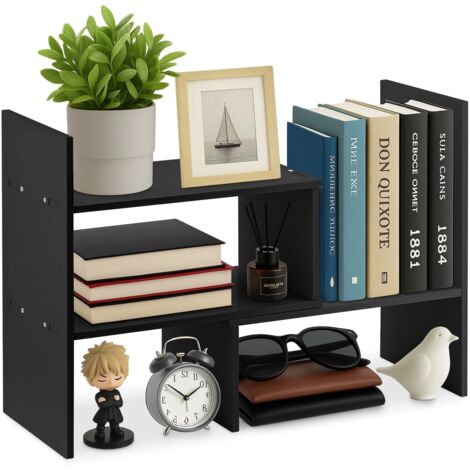 Bookcase Wood Desktop Book Shelf Expandable Desk Organiser Office ...