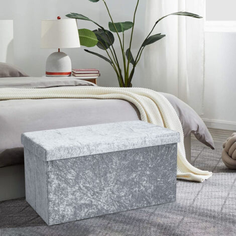 Velvet Ottoman Storage Box Large Foldable Ottoman Seat with Hidden ...