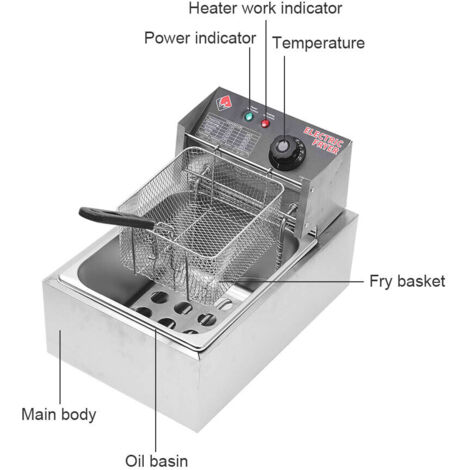 2500W Electric Deep Fat Fryer 6L Metal Deep Fat Fryer 42.5 30 28.5cm ...