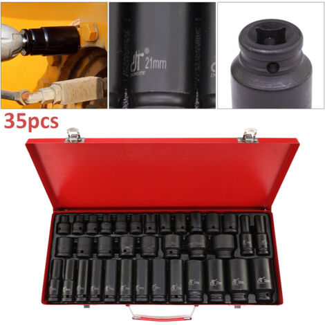 35-Piece 1/2" Drive Impact Socket Set - Deep 6-Point Sockets (8-32mm ...