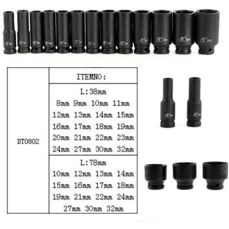 35-Piece 1/2" Drive Impact Socket Set - Deep 6-Point Sockets (8-32mm ...