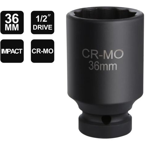 Deep Impact Socket 1/2" 36mm Impact Socket 12-Point Drive Double Deep ...