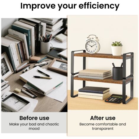 Office Desk Shelf Organizer 3 Tier Wood Desktop Display Shelf Rack ...