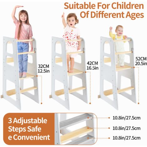 Toddler Tower 3 Adjustable Heights Children Learning Tower Wooden ...