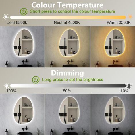 Led Bathroom Mirror, 60X45 cm Asymmetrical Bathroom Mirrors With Touch ...