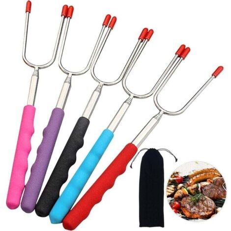5 Pièces Fourchette a Barbecue Télescopique BBQ Fourchettes Guimauves ...