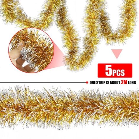 Gold Christmas Garland, Set of 5 Christmas Tinsel Garland Gold