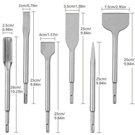 Trywise Jeu de 6 burins pour burin à béton , jeu de forets pour marteau ...